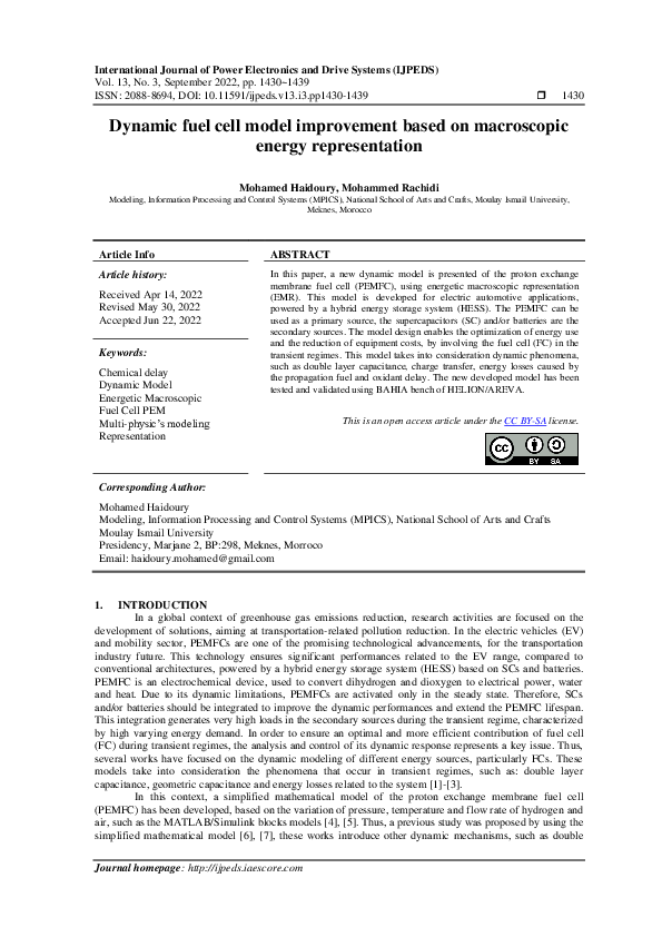 (PDF) Dynamic fuel cell model improvement based on macroscopic energy ...