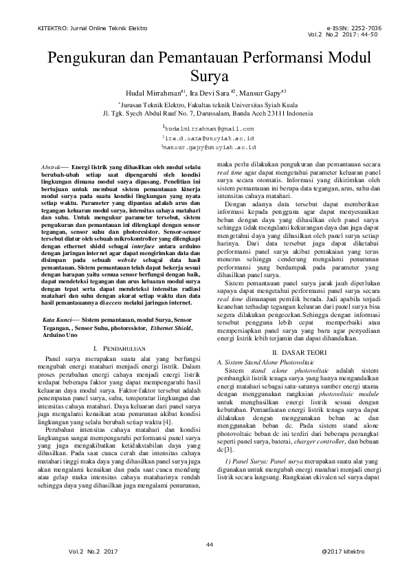 (PDF) Pengukuran Dan Pemantauan Performansi Modul Surya