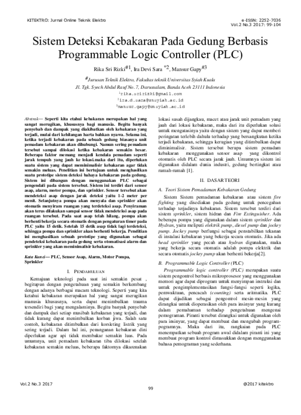 (PDF) Sistem Deteksi Kebakaran Pada Gedung Berbasis Programmable Logic Controller (PLC)
