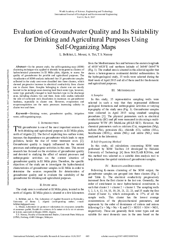 Pdf Spatial Analysis Of Groundwater Quality Using Self Organizing Maps