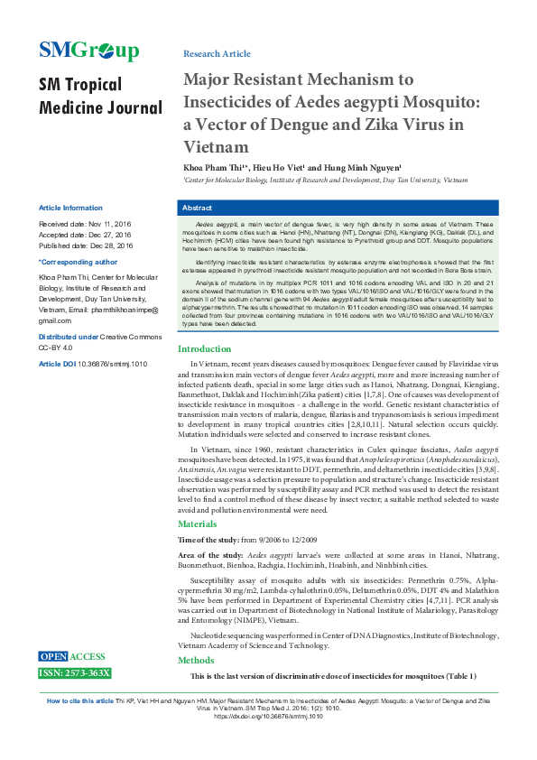 (PDF) Major Resistant Mechanism to Insecticides of Aedes aegypti Mosquito: a Vector of Dengue ...