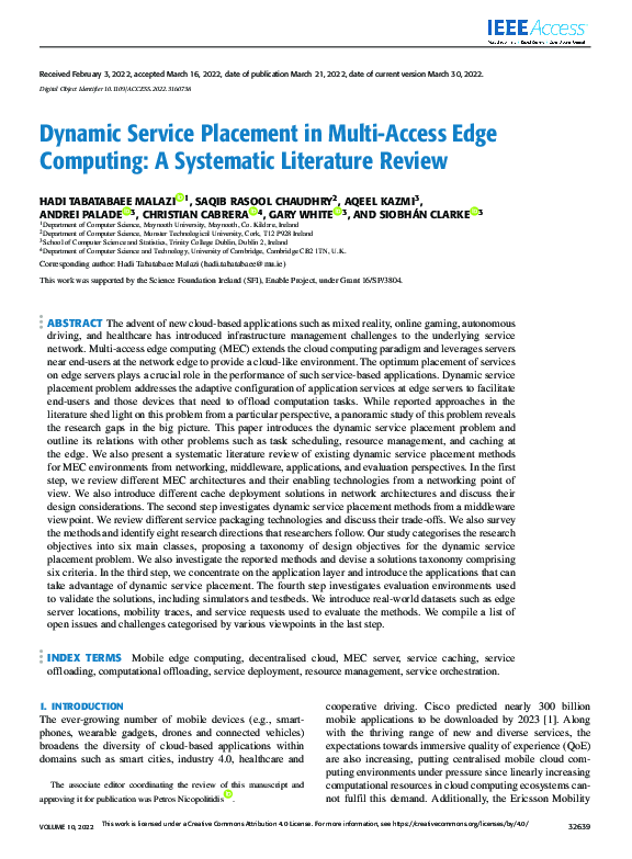 Pdf Dynamic Service Placement In Multi Access Edge Computing A Systematic Literature Review 