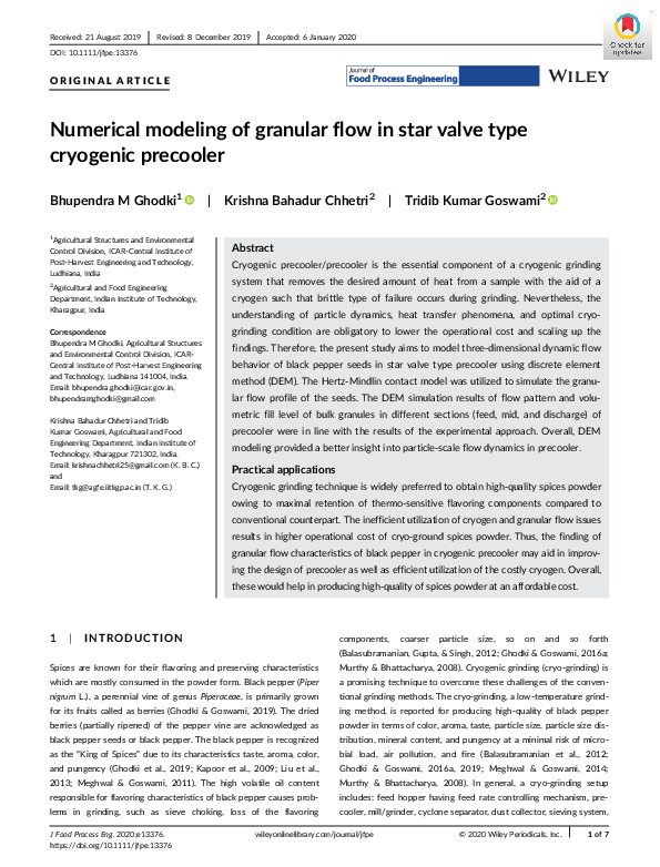 (PDF) Numerical modeling of granular flow in star valve type cryogenic precooler