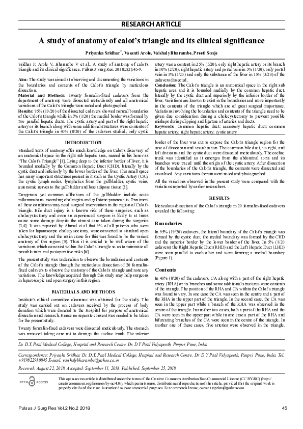 (PDF) A study of anatomy of calot’s triangle and its clinical significance