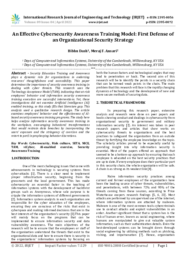 (PDF) An Effective Cybersecurity Awareness Training Model: First ...