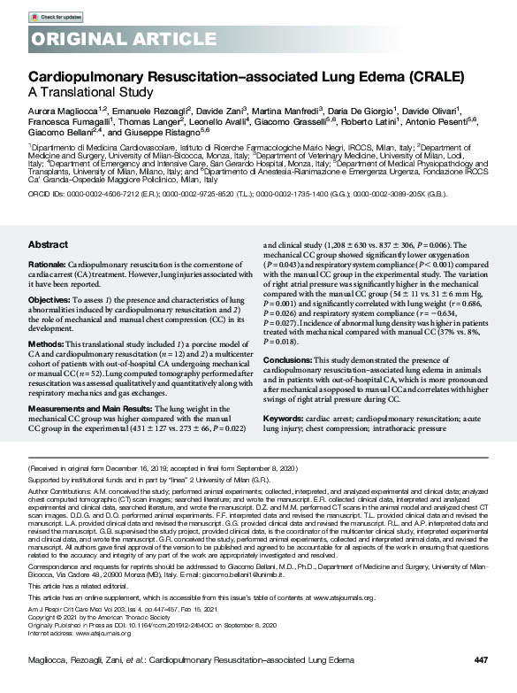 (PDF) Cardiopulmonary Resuscitation–associated Lung Edema (CRALE). A ...
