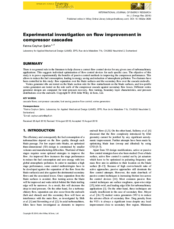 (PDF) Experimental investigation on flow improvement in compressor cascades (PDF) Experimental investigation on flow improvement in compressor cascades