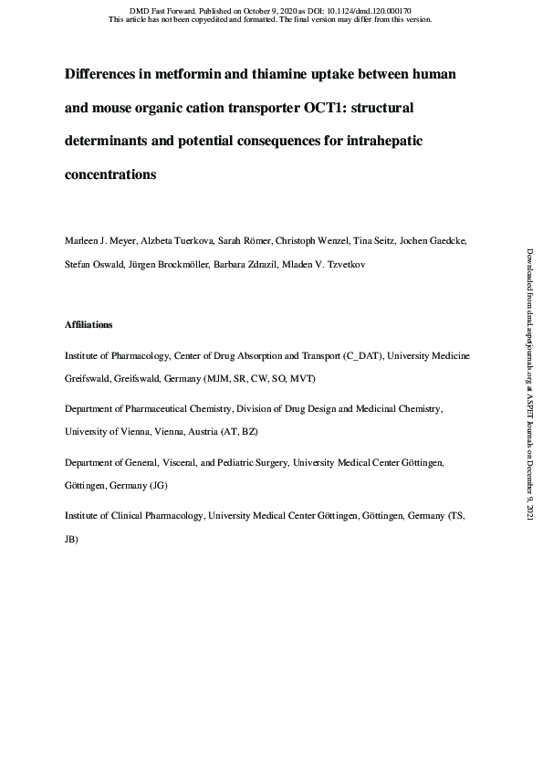 Pdf Differences In Metformin And Thiamine Uptake Between Human And
