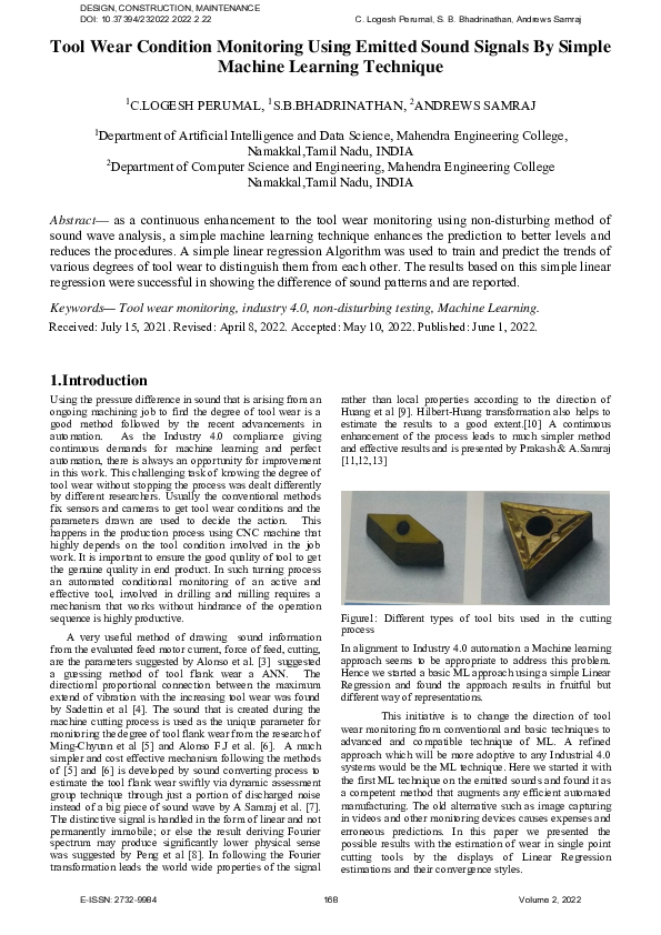 (PDF) Tool Wear Condition Monitoring Using Emitted Sound Signals By ...