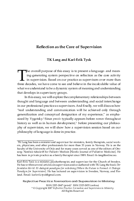 (PDF) Reflection as the Core of Supervision