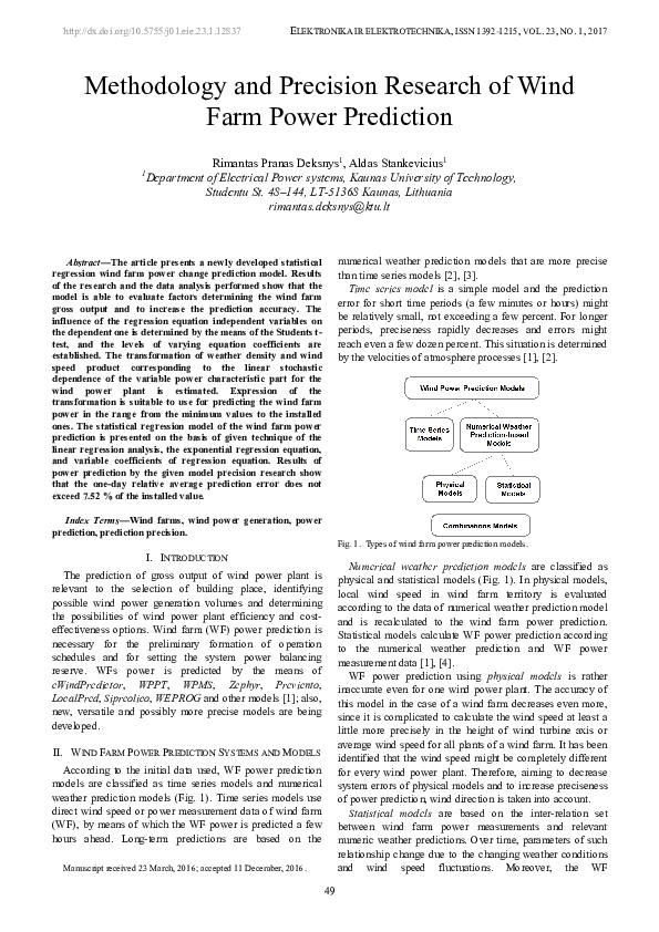 Pdf Methodology And Precision Research Of Wind Farm Power Prediction