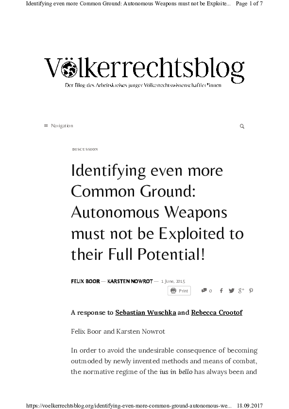 (PDF) Identifying even more Common Ground: Autonomous Weapons must not ...