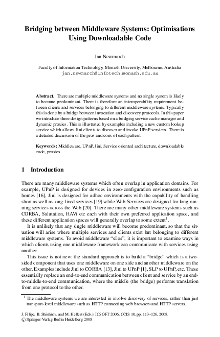 (PDF) Bridging between Middleware Systems: Optimisations Using Downloadable Code