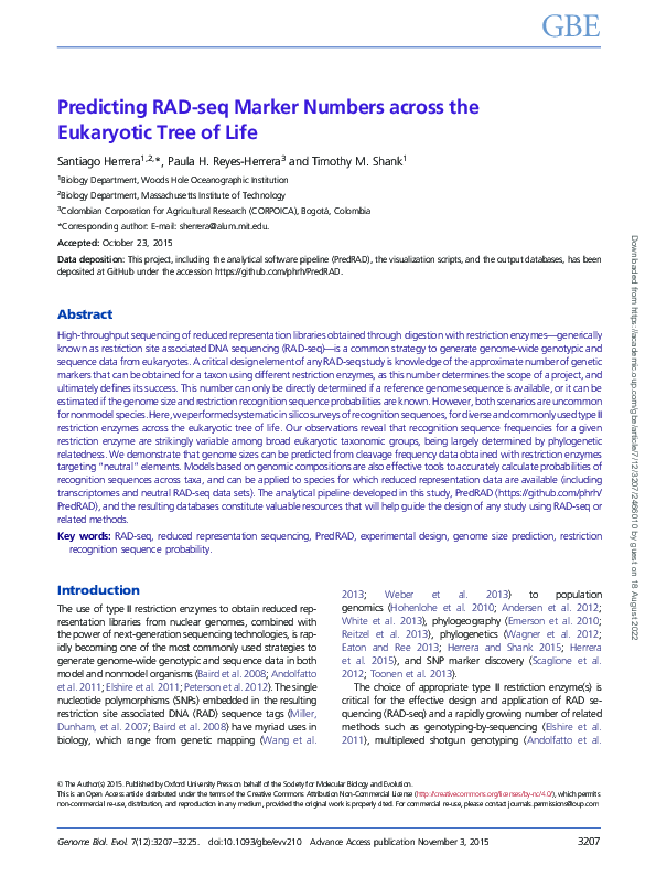 (PDF) Predicting RAD-seq Marker Numbers across the Eukaryotic Tree of Life