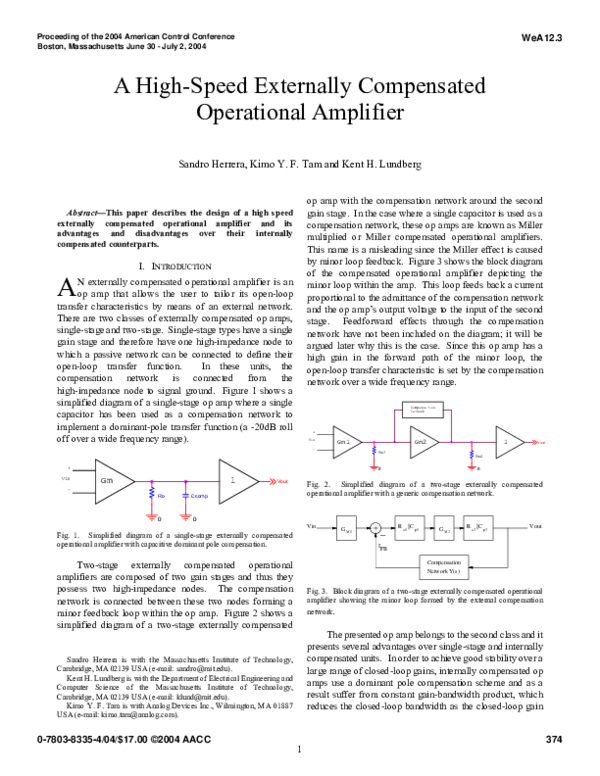 (PDF) A high-speed externally compensated operational amplifier