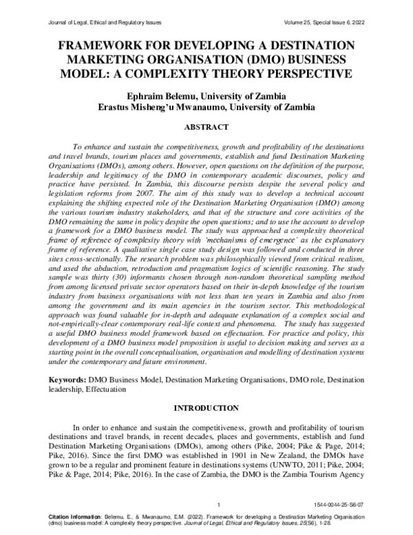 (PDF) FRAMEWORK FOR DEVELOPING A DESTINATION MARKETING ORGANISATION ...