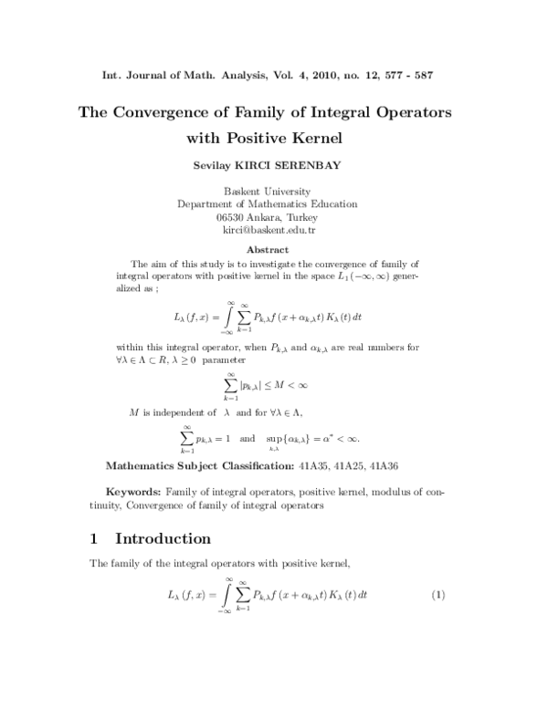 (PDF) The convergence of a family of integral operators with a positive kernel