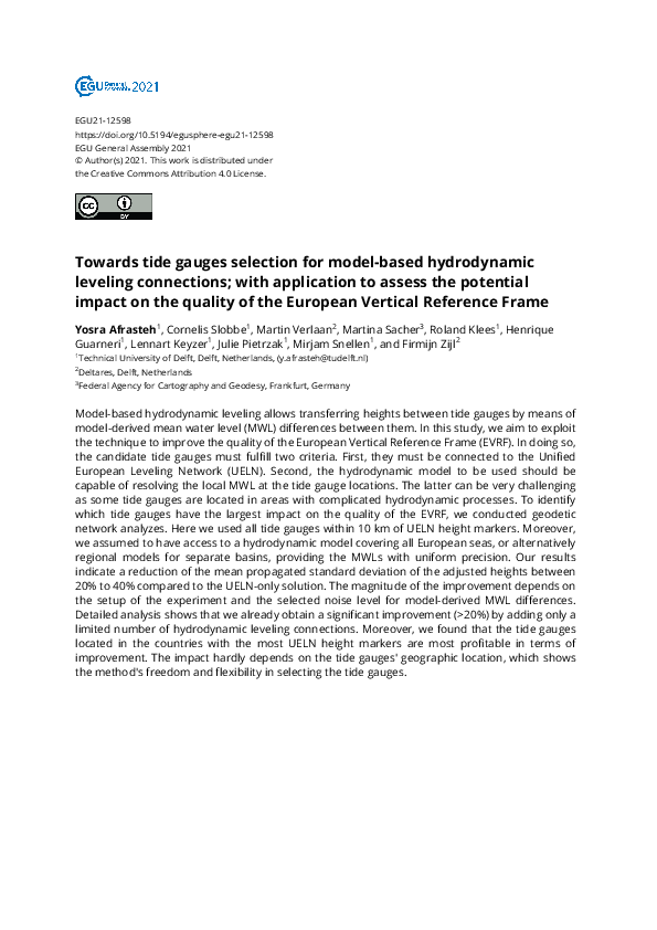 (PDF) Towards tide gauges selection for model-based hydrodynamic leveling connections; with ...