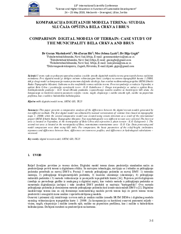 (PDF) KOMPARACIJA DIGITALNIH MODELA TERENA: STUDIJA SLUČAJA OPŠTINA BELA CRKVA I BRUS COMPARISON ...