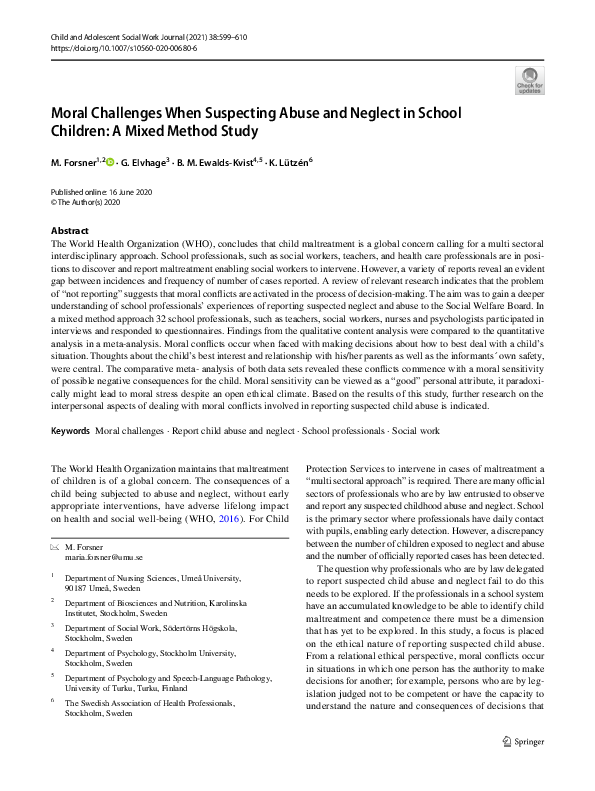 (PDF) Moral Challenges When Suspecting Abuse and Neglect in School ...