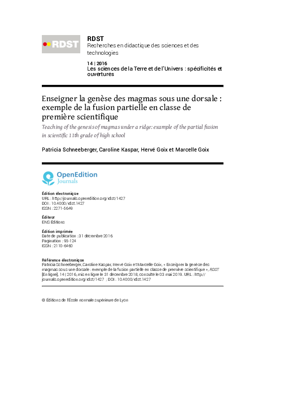 (PDF) Enseigner la genèse des magmas sous une dorsale : exemple de la ...