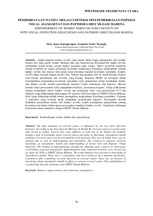 (PDF) Pemberdayaan Wanita Melalui Deteksi Dini Pemeriksaan Inspeksi ...
