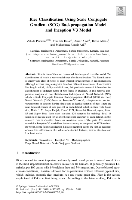 Pdf Rice Classification Using Scale Conjugate Gradient Scg Backpropagation Model And