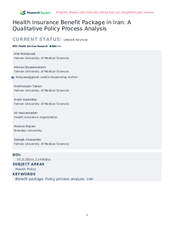 (PDF) Health Insurance Benefit Package in Iran: A Qualitative Policy ...