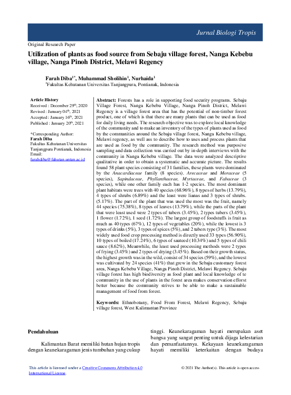 (PDF) Utilization of plants as food source from Sebaju village forest ...
