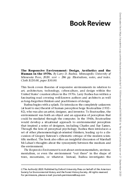 (PDF) BookReview The Responsive Environment : Design , Aesthetics and the Human in the 1970 s