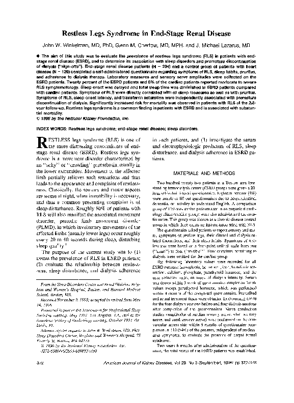 (PDF) Restless legs syndrome in end-stage renal disease