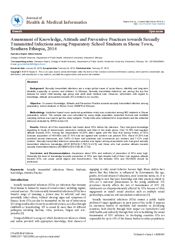 (PDF) Assessment of Knowledge, Attitude and Preventive Practice towards Sexual Transmitted ...