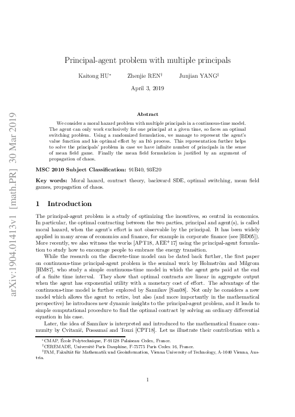 (PDF) Principal-agent problem with multiple principals