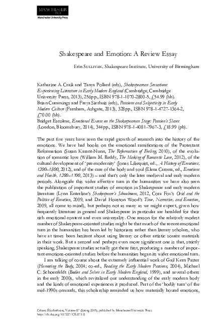 (PDF) Shakespeare and Emotion: A Review Essay