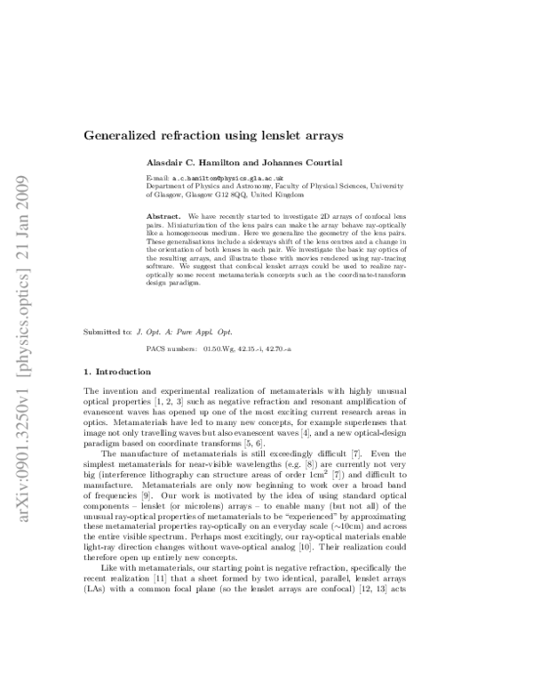 (PDF) Generalized refraction using lenslet arrays