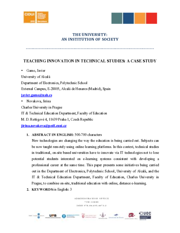 (PDF) Teaching Innovation in Technical Studies: A Case Study