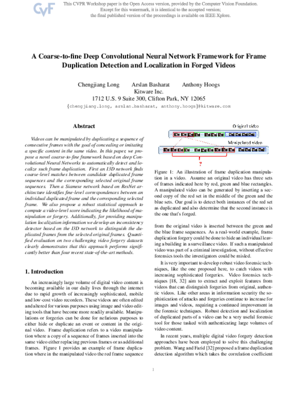 Pdf A Coarse To Fine Deep Convolutional Neural Network Framework For Frame Duplication