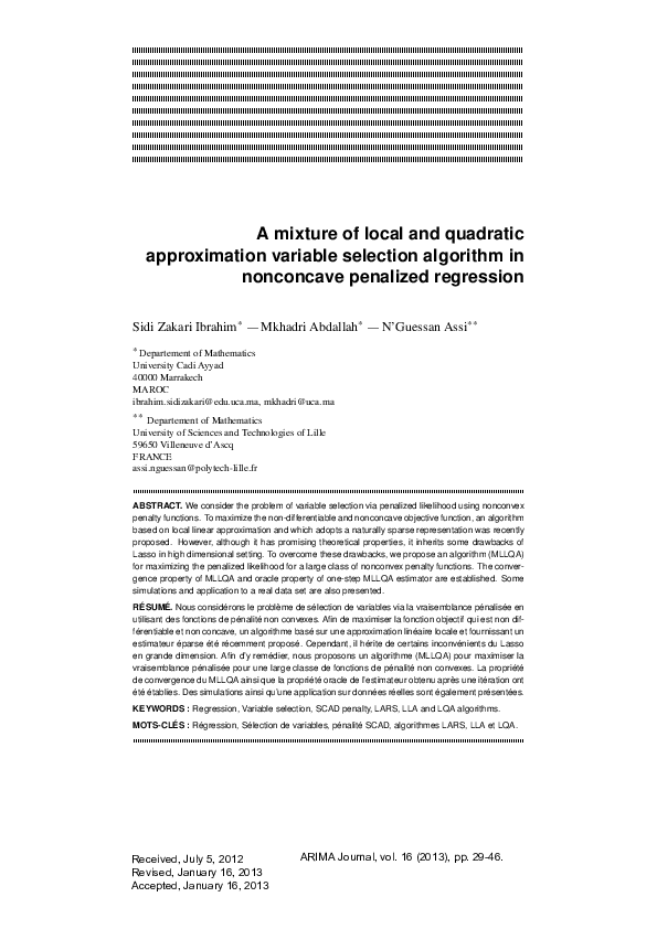 Pdf A Mixture Of Local And Quadratic Approximation Variable Selection Algorithm In Nonconcave