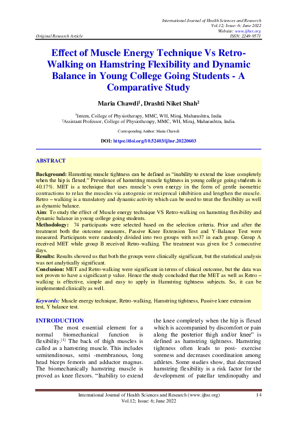 (PDF) Effect of Muscle Energy Technique Vs Retro-Walking on Hamstring ...