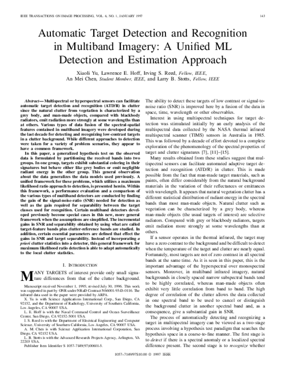 Pdf Automatic Target Detection And Recognition In Multiband Imagery A Unified Ml Detection 5429