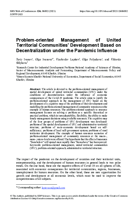 (PDF) Problem-oriented Management of United Territorial Communities ...