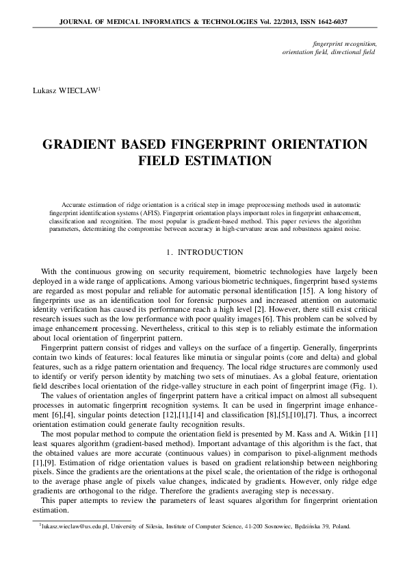 (PDF) Gradient based fingerprint orientation field estimation