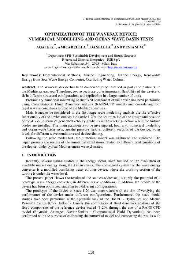 Pdf Optimization Of The Wavesax Device Numerical Modelling And Ocean Wave Basin Tests