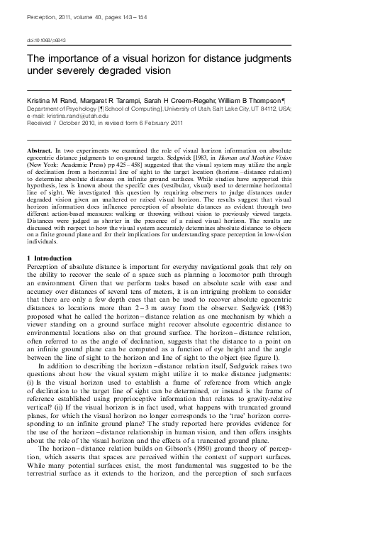 (PDF) The importance of a visual horizon for distance judgments under ...