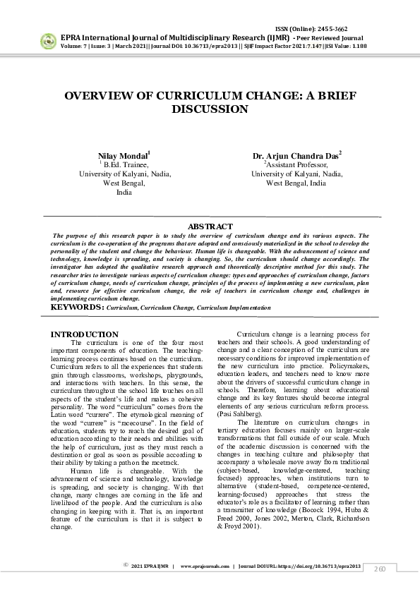 (PDF) Overview of Curriculum Change: A Brief Discussion