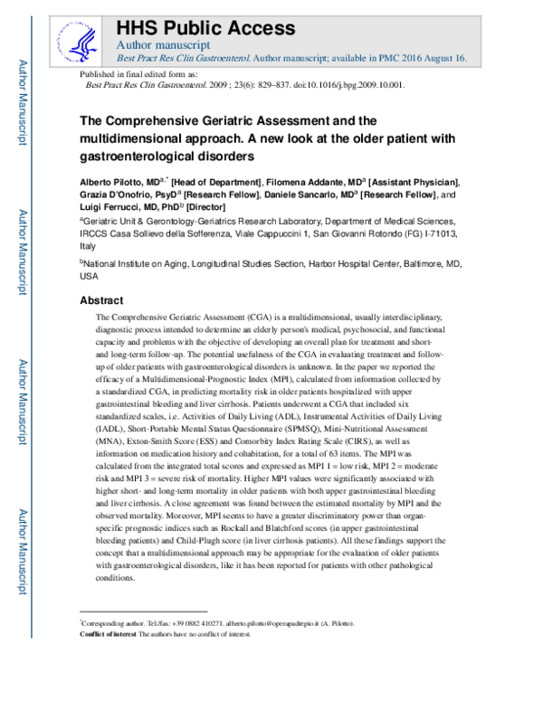 (PDF) The Comprehensive Geriatric Assessment and the multidimensional ...