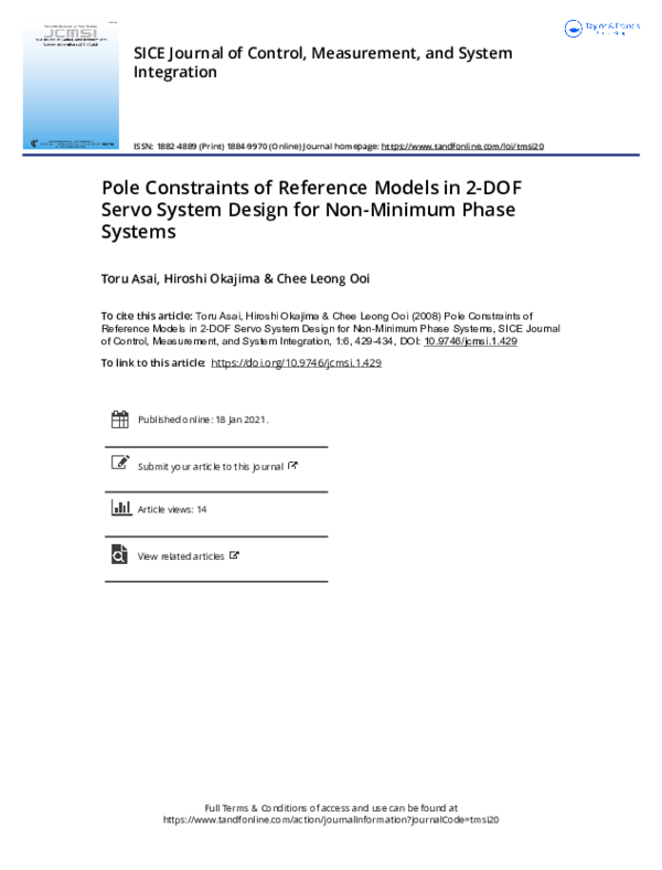 (PDF) Pole Constraints of Reference Models in 2-DOF Servo System Design for Non-Minimum Phase ...