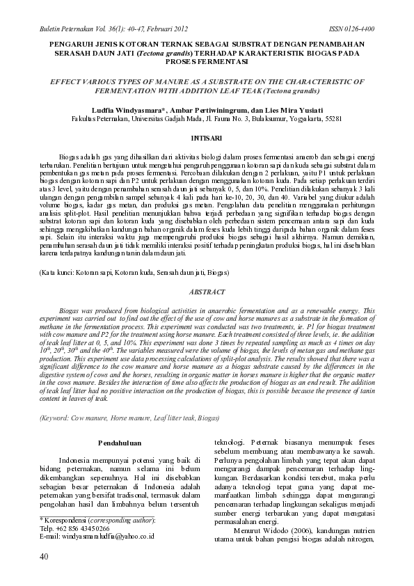 (PDF) PENGARUH JENIS KOTORAN TERNAK SEBAGAI SUBSTRAT DENGAN PENAMBAHAN ...