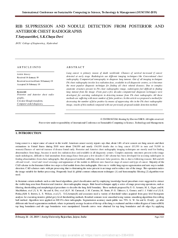 (PDF) Rib Suppression and Nodule Detection From Posterior and Anterior Chest Radiographs