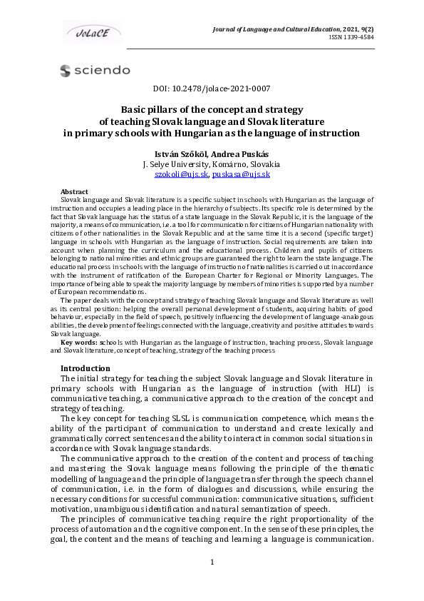 (PDF) Basic pillars of the concept and strategy of teaching Slovak ...